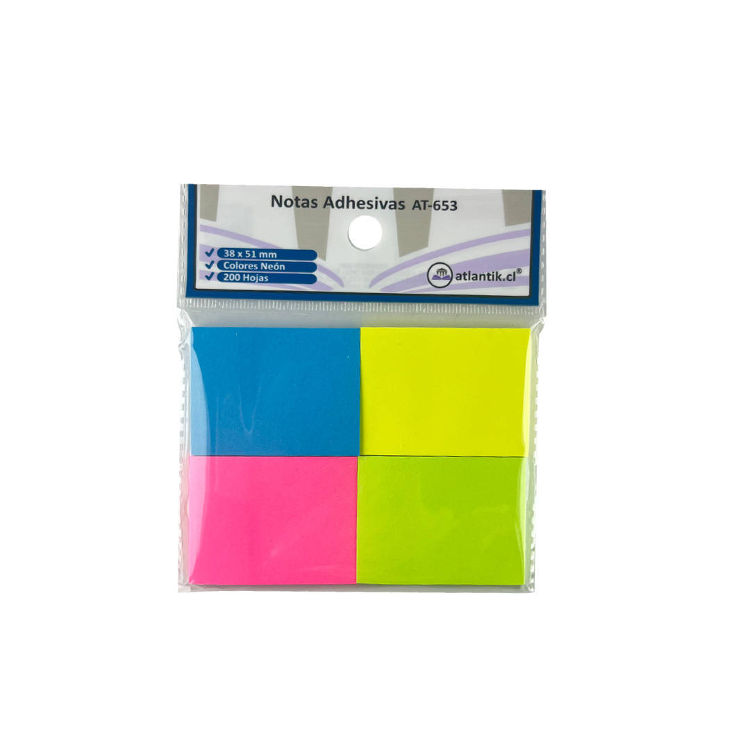 Notas Adhesivas 653 38x51mm Neon Blister 04 Unid 200 Hojas Atlantik